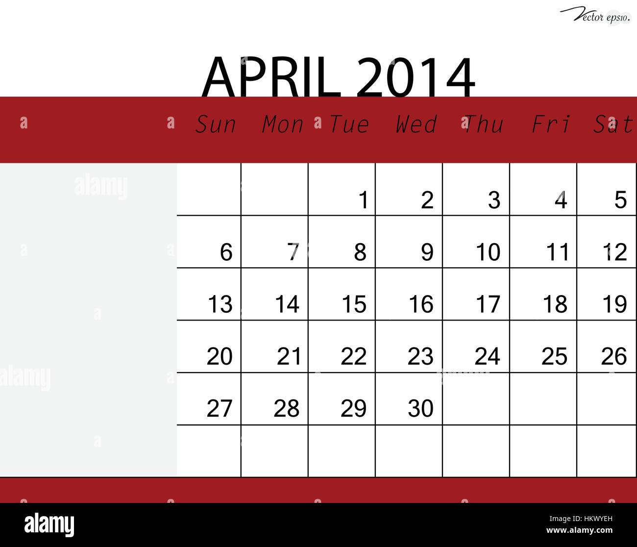 Simple 2014 calendar, April. Vector illustration Stock Vector Image ...