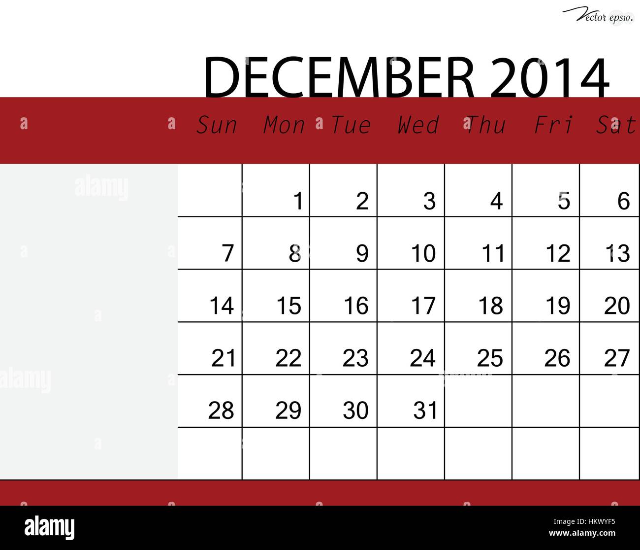 Simple 2014 calendar, December. Vector illustration Stock Vector Image ...