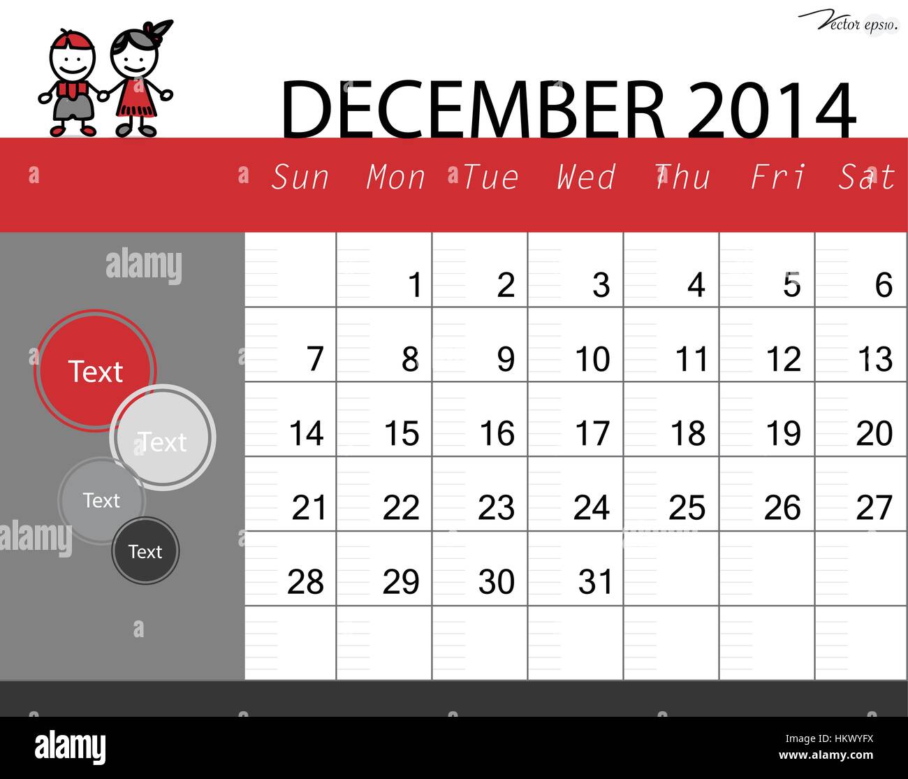 Simple 2014 calendar, December. Vector illustration Stock Vector Image ...