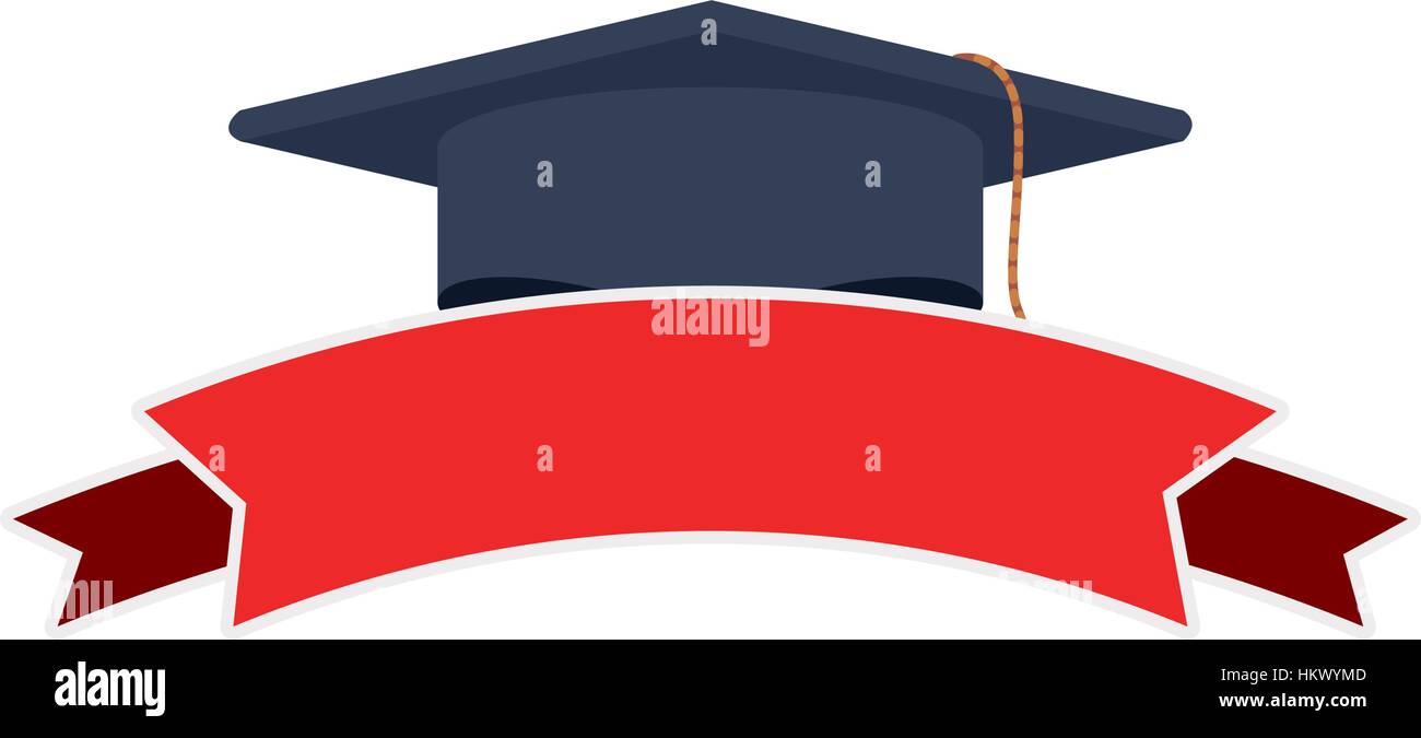 silhouette dark blue graduation cap and red ribbon vector illustration ...