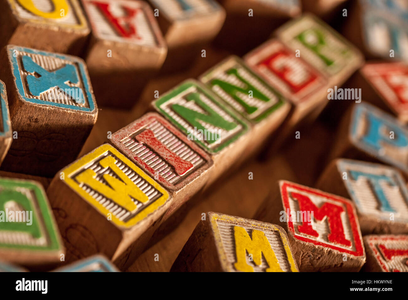 Vintage Wooden Childrens Blocks spell out the word Winner Stock Photo ...