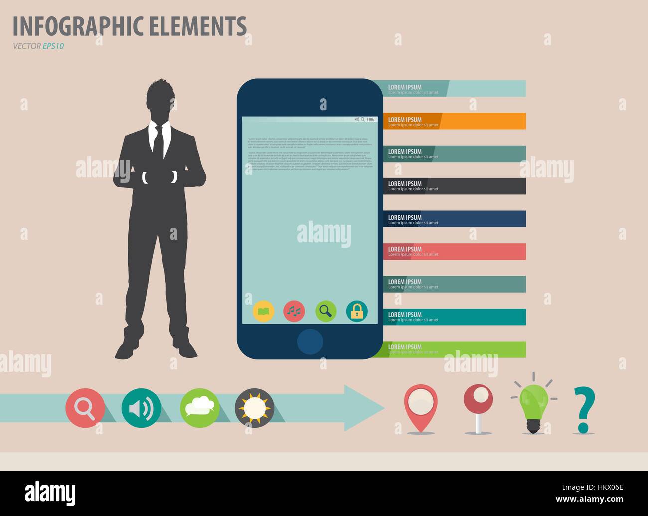 Vector illustration of businessman showing touchscreen device with ...