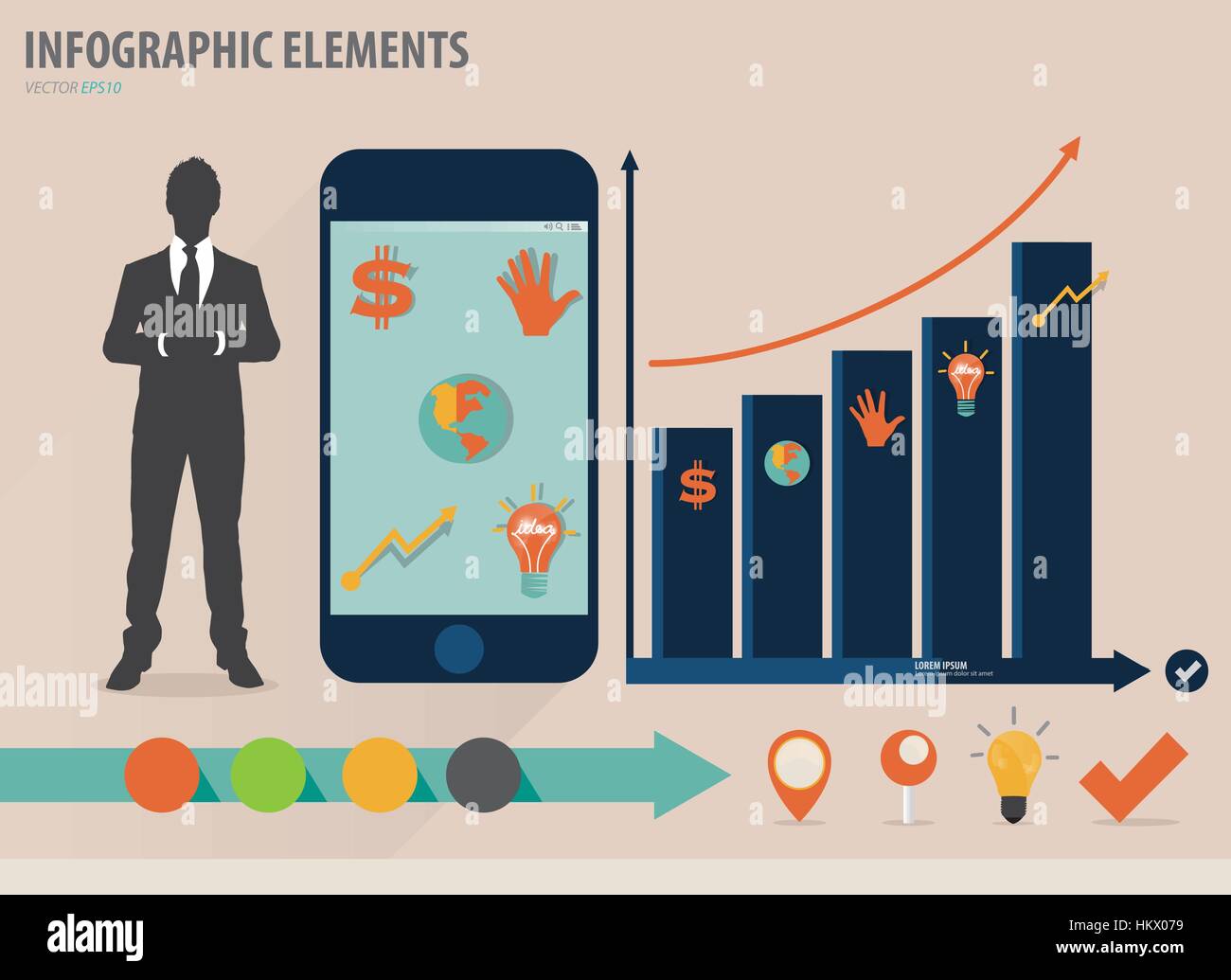 Infographic design template - businessman showing touchscreen device ...