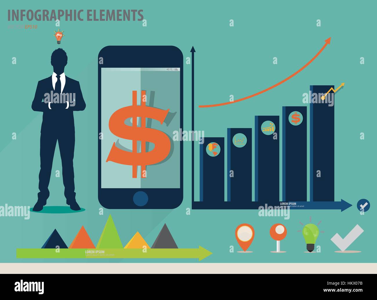 Infographic design template - businessman showing touchscreen device ...