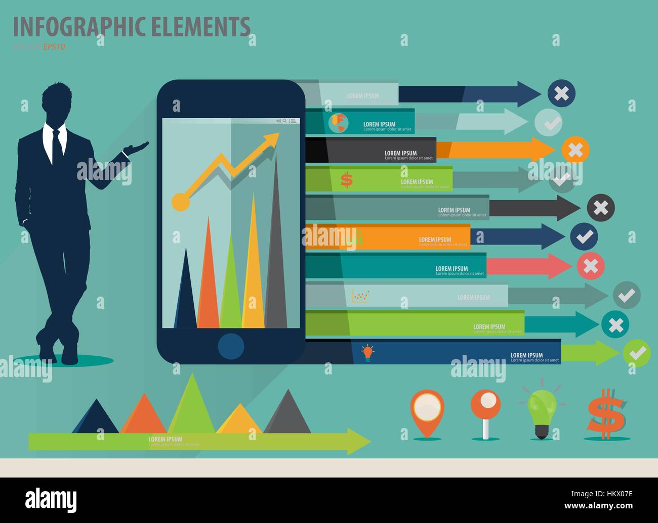 Infographic design template - businessman showing touchscreen device ...