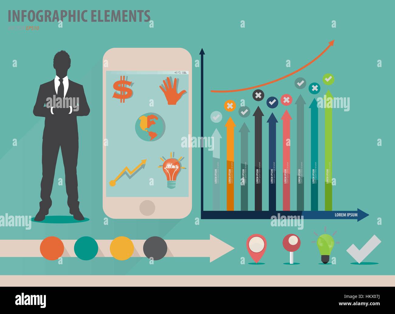 Infographic design template - businessman showing touchscreen device ...