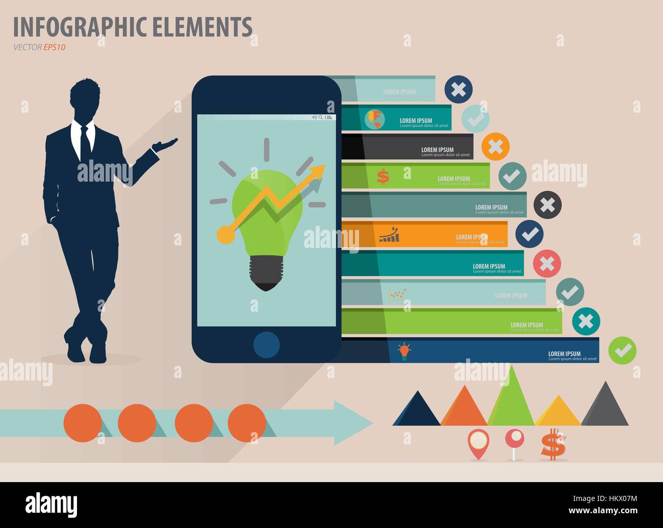 Infographic design template - businessman showing touchscreen device ...