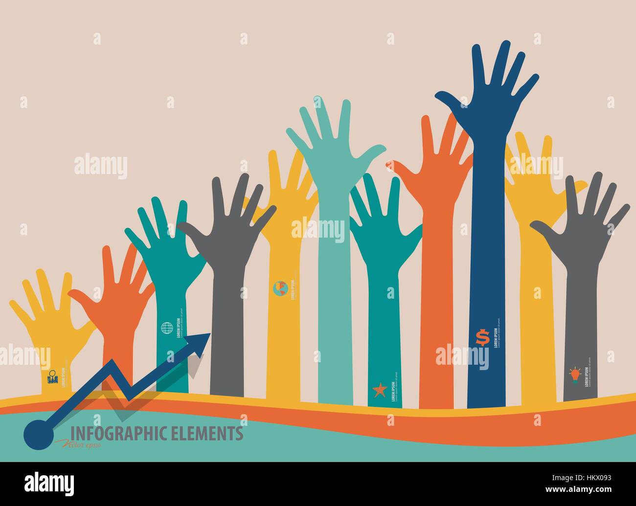 Infographic design template - colorful raised hands. Vector ...
