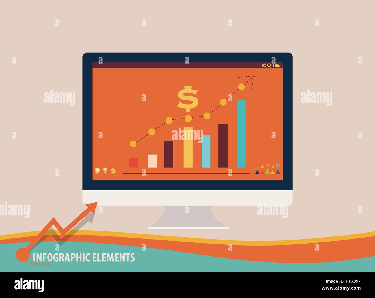 Infographic design template - modern computer with graph, vector ...