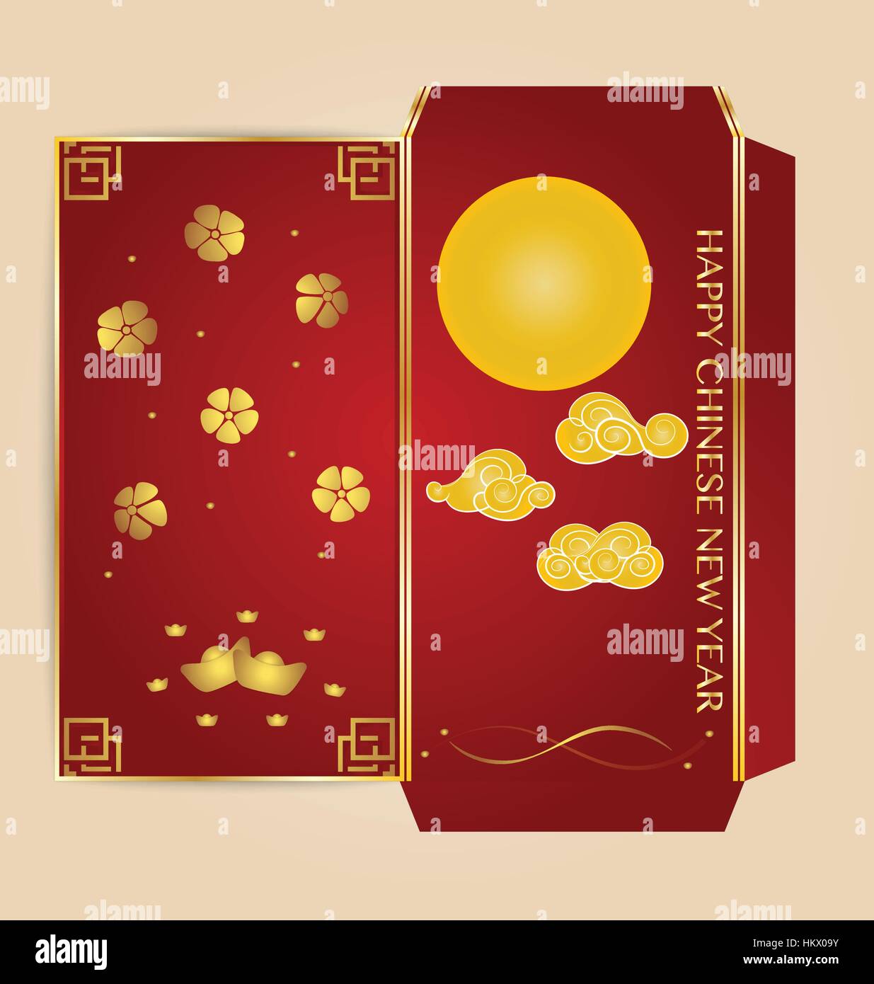 Chinese New Year Money Red Packet (Ang Pau) Design with Die cut. Vector ...
