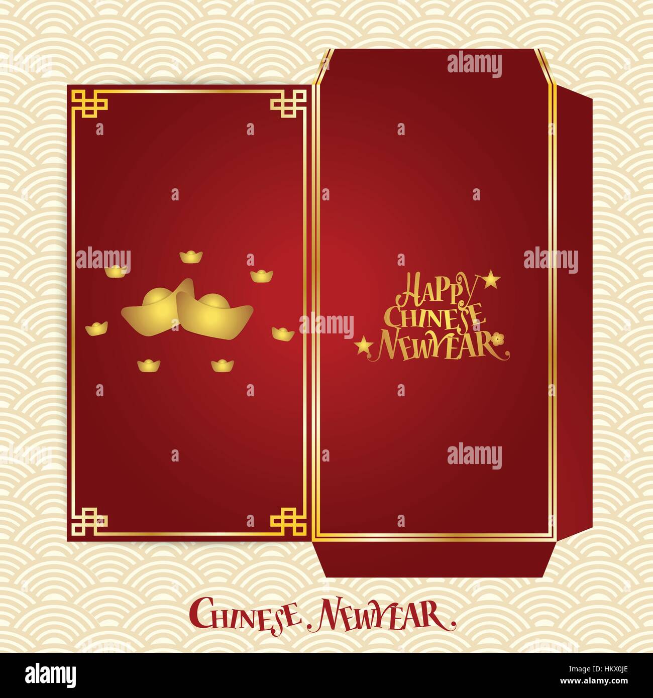Chinese New Year Money Red Packet (Ang Pau) Design with Die cut. Vector ...