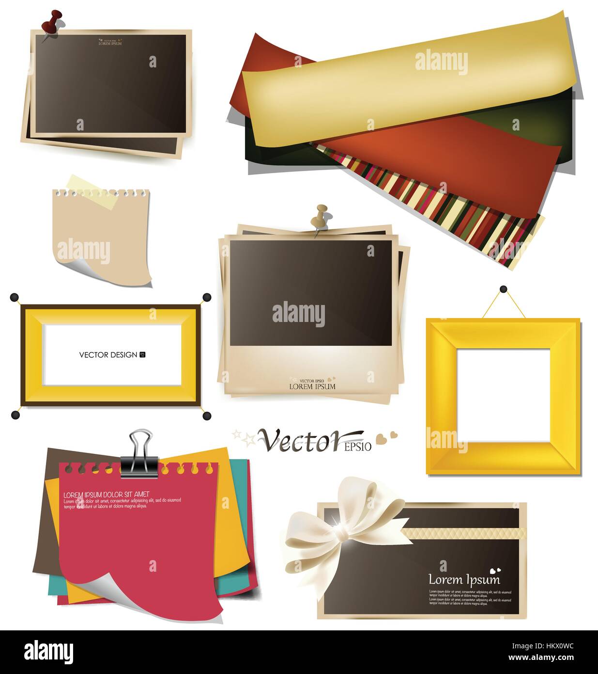 Collection of vintage photo frames, frames and paper on a white ...