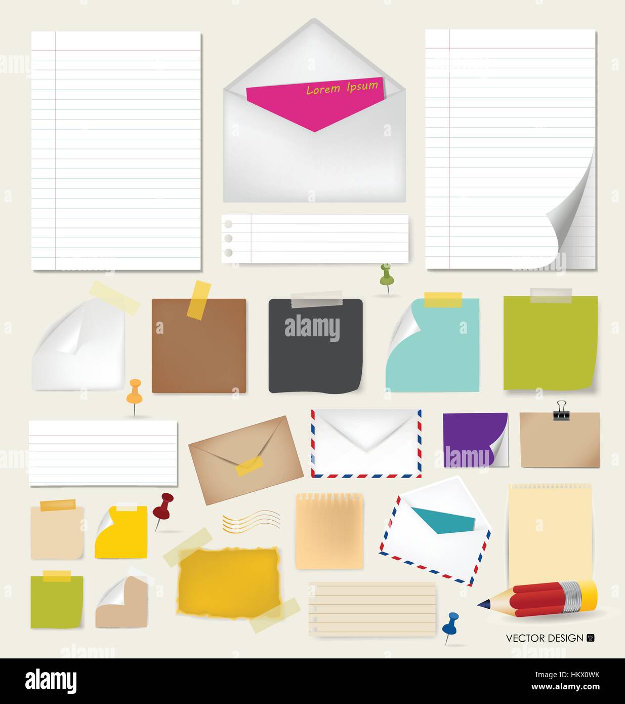 Collection of various papers, ready for your message. Vector ...