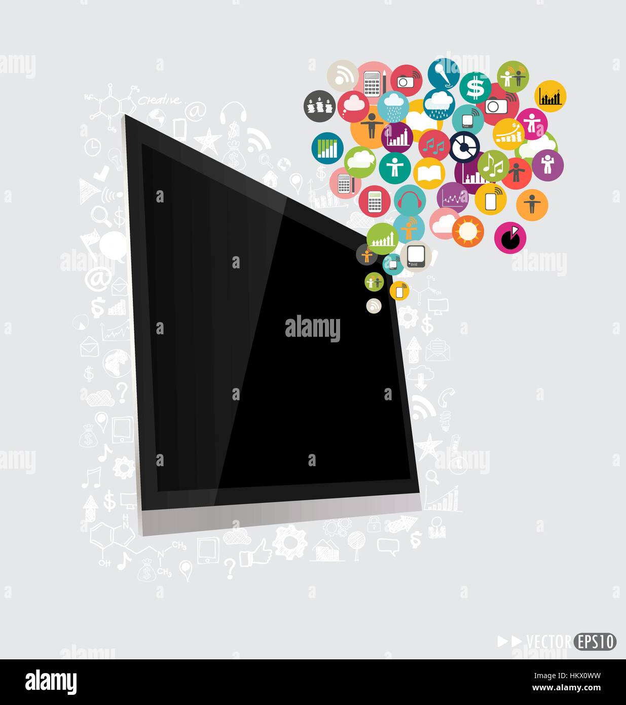 Computer display with cloud of application. Vector illustration Stock ...