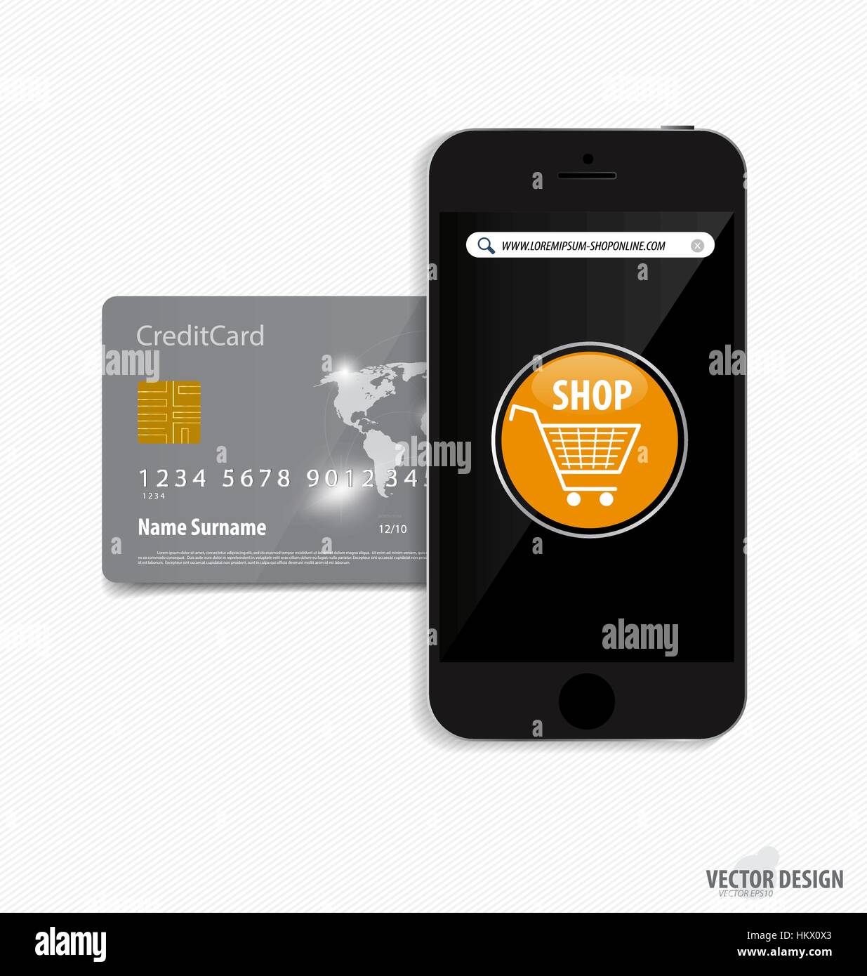 Touchscreen device with credit card, electronic payments concept ...
