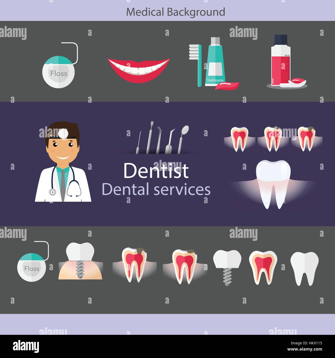 Medical dental background design. Dentist with teeth, drugs, dentist ...