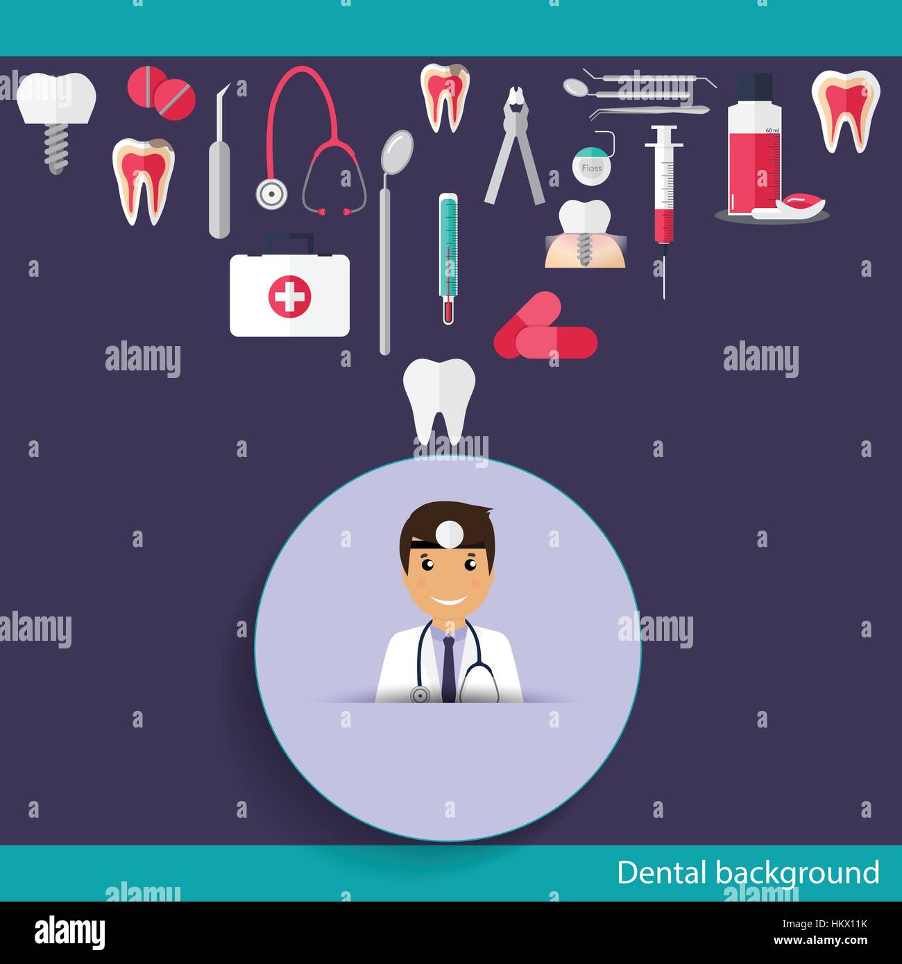 Medical dental background design. Dentist with teeth, drugs, dentist ...