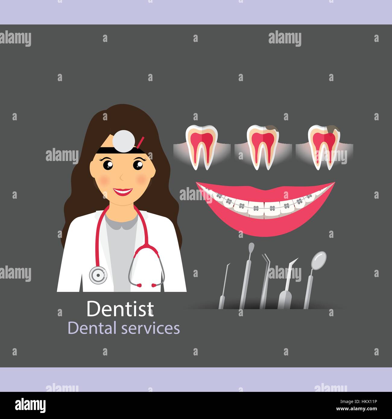 Medical dental background design. Dentist with teeth. Vector ...