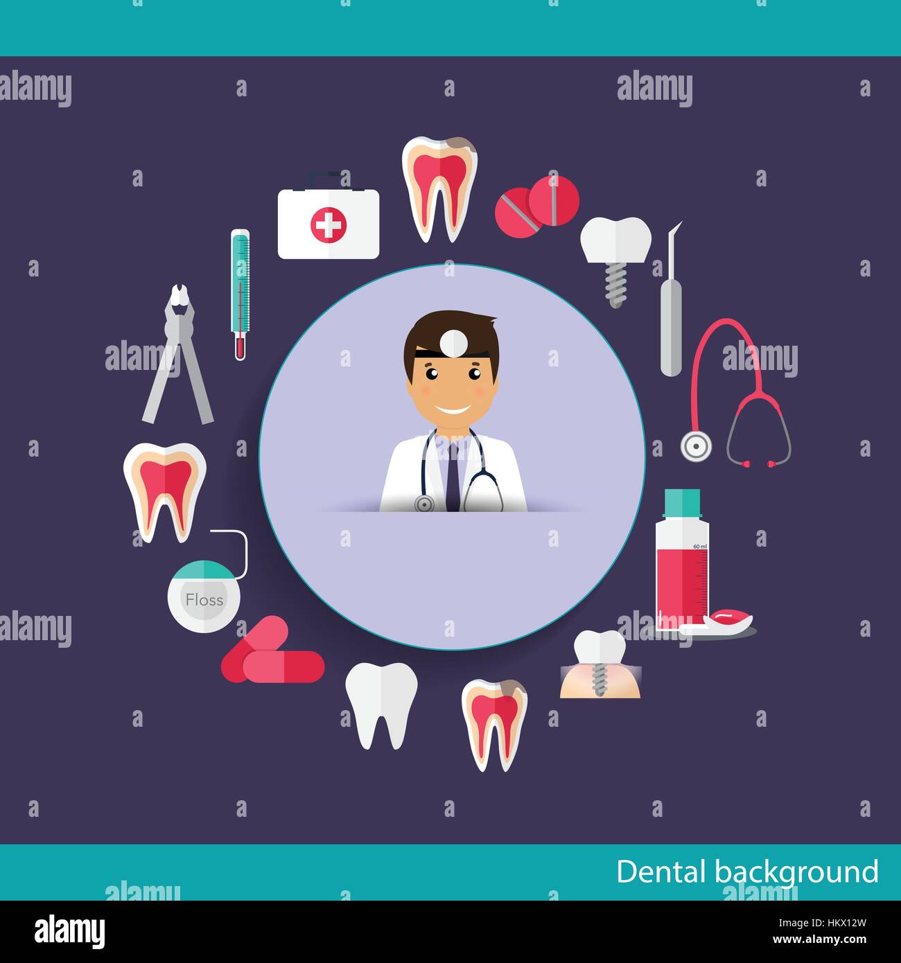 Medical dental background design. Dentist with teeth, drugs, dentist ...
