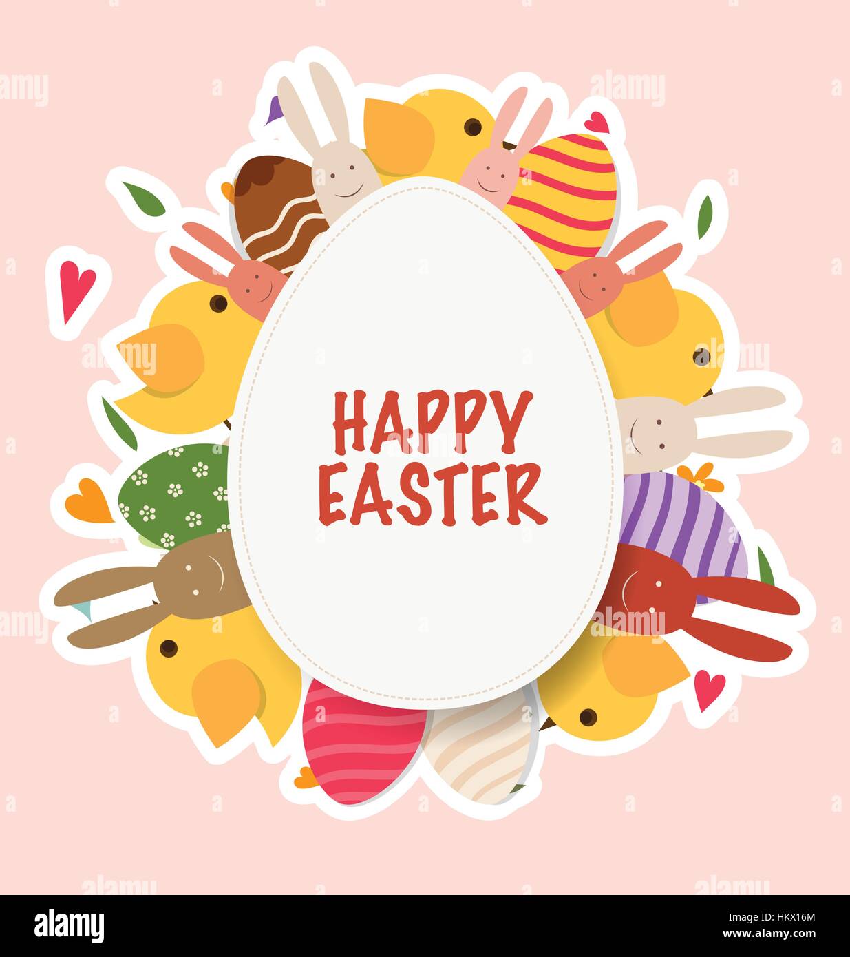 Happy Easter Cards With Easter Bunnies And Easter Eggs Vector