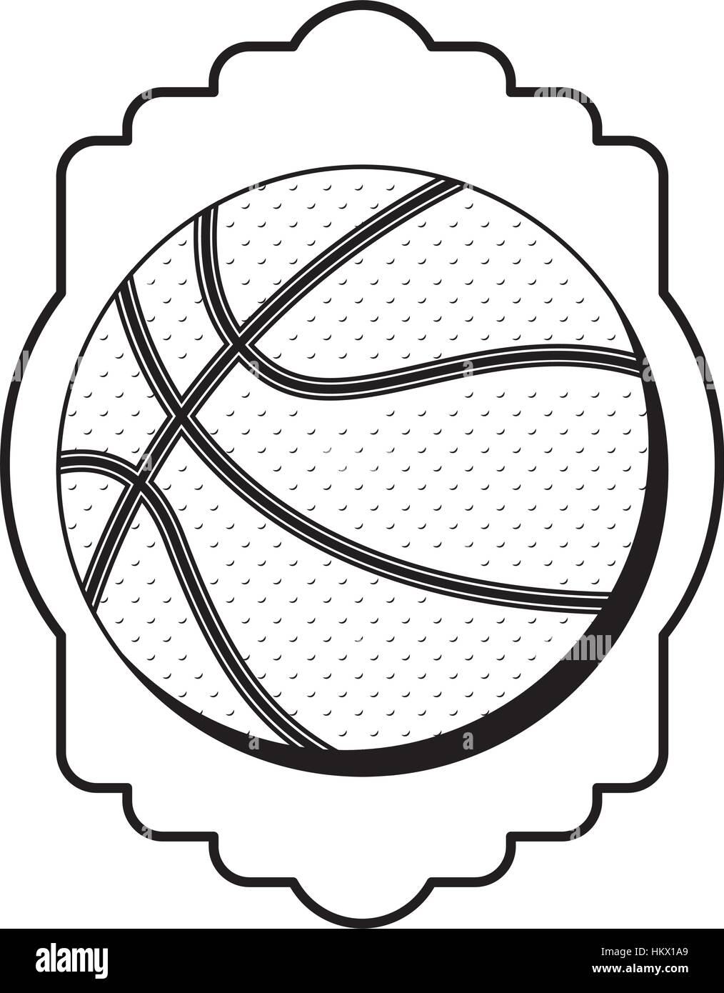 black contour emblem with basketball ball vector illustration Stock ...