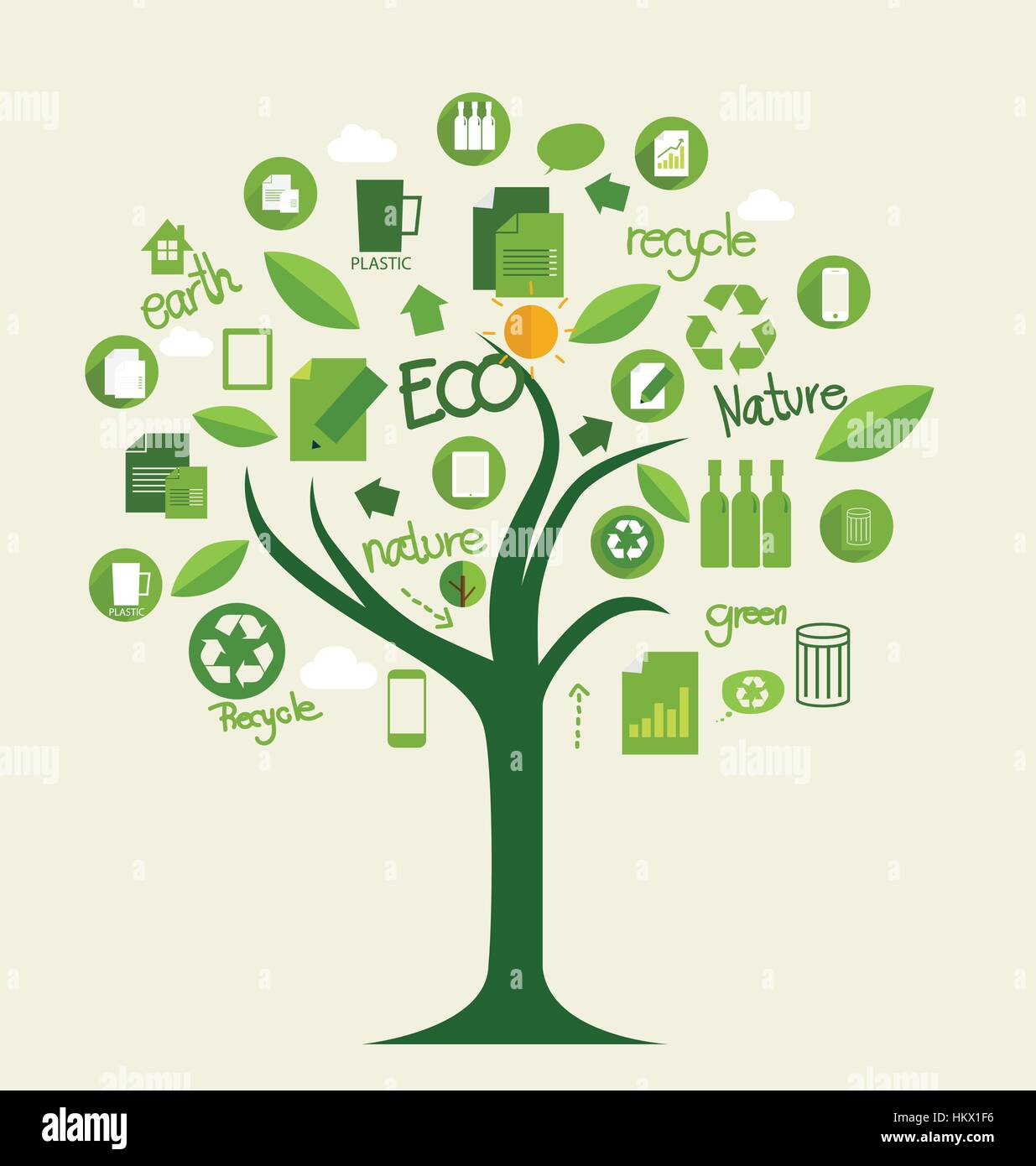 Vector ecology concept, Tree with icons. Vector Illustration Stock ...