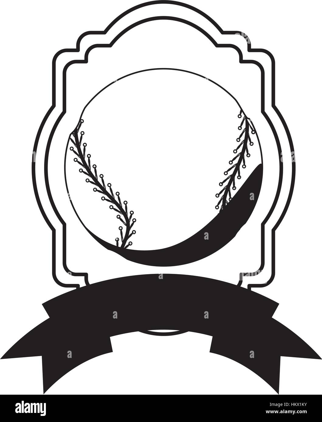monochrome heraldic with baseball ball and ribbon bottom side vector ...