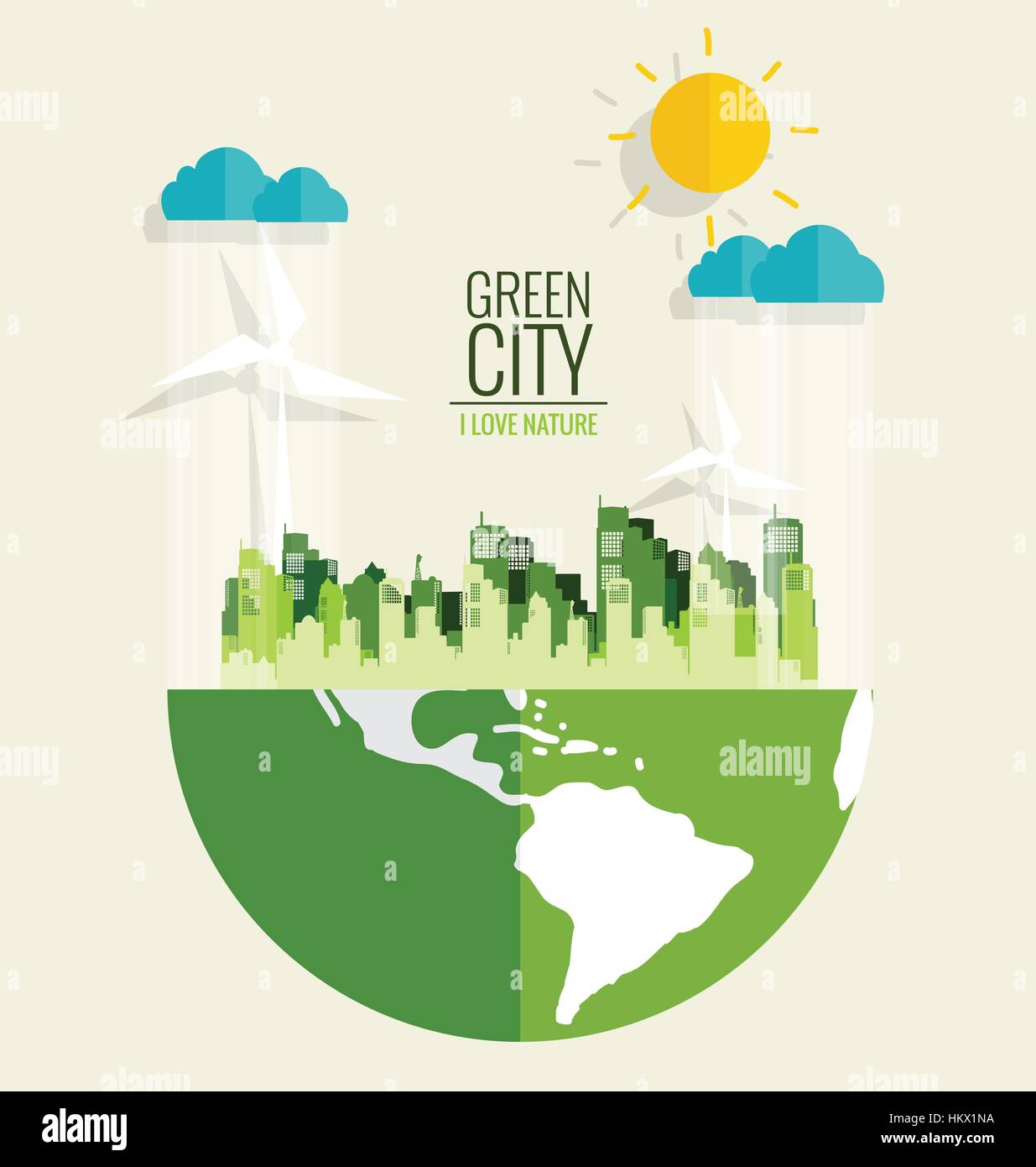 Green city. Environmentally friendly world. Ecology concept. Vector ...