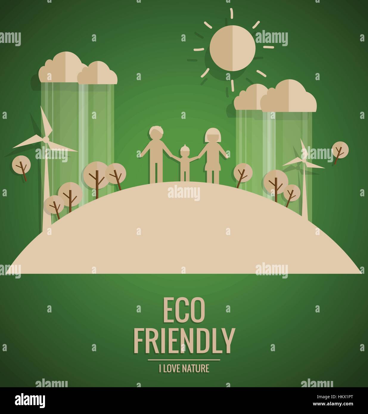 Ecology concept. Paper cut of family and tree on green background ...