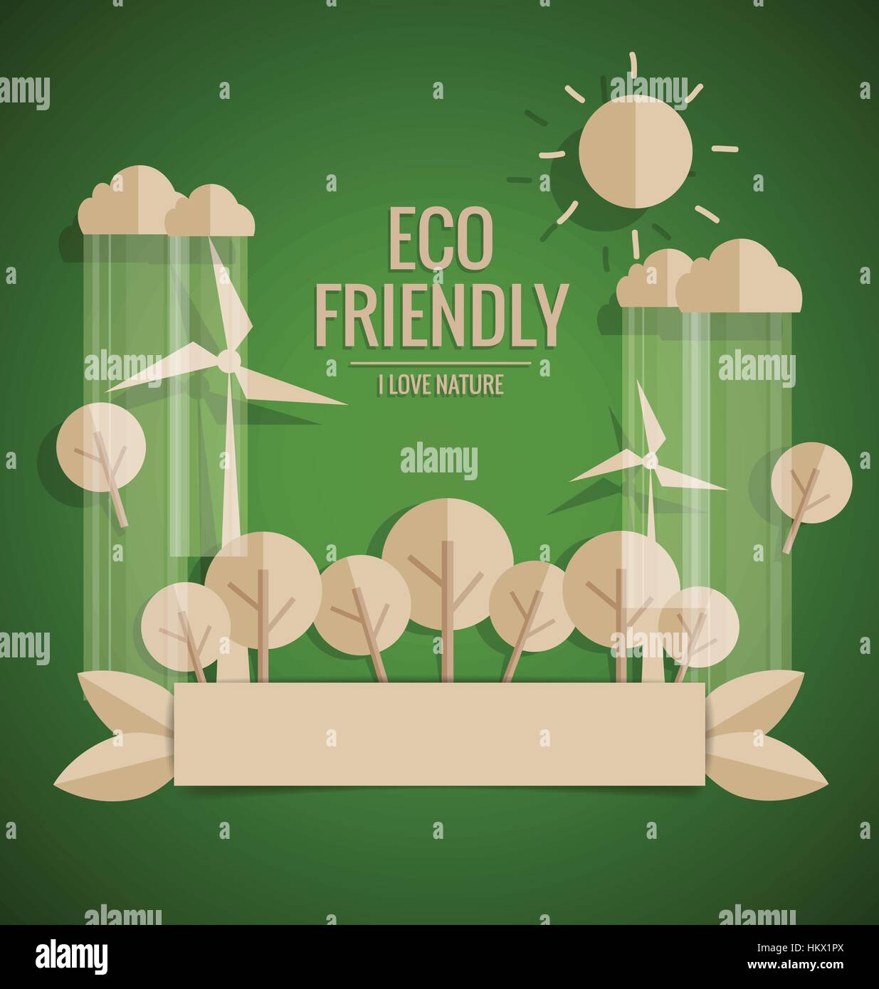 Ecology concept. Paper cut of tree on green background. Vector ...