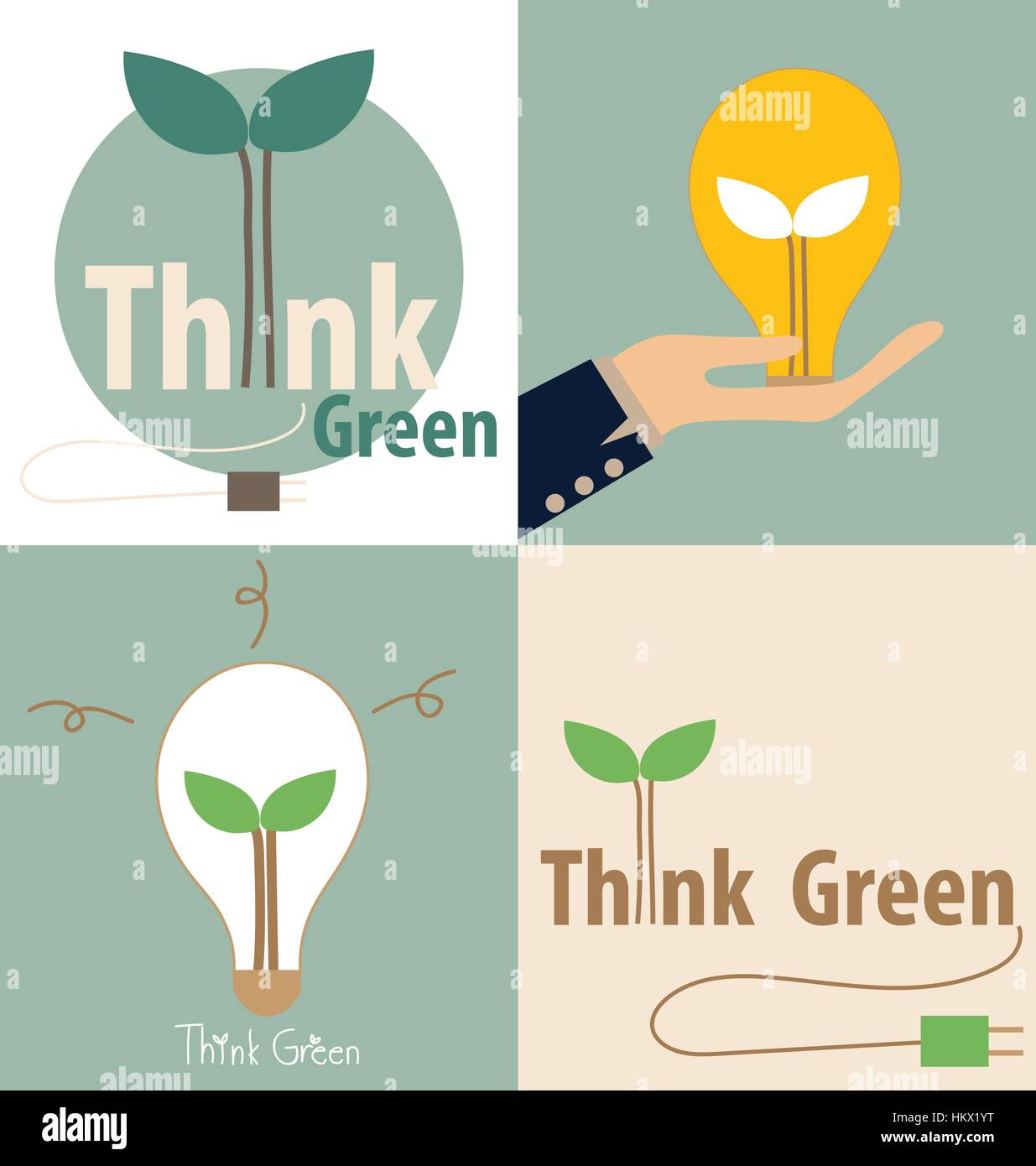 Think green, Eco concept. Light bulb with tree inside. Vector ... Think green, Eco concept. Light bulb with tree inside. Vector ...