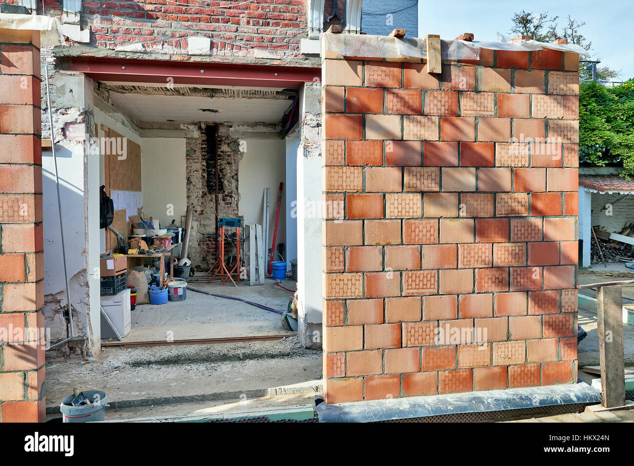 New wall for a modern extension of a house Stock Photo - Alamy