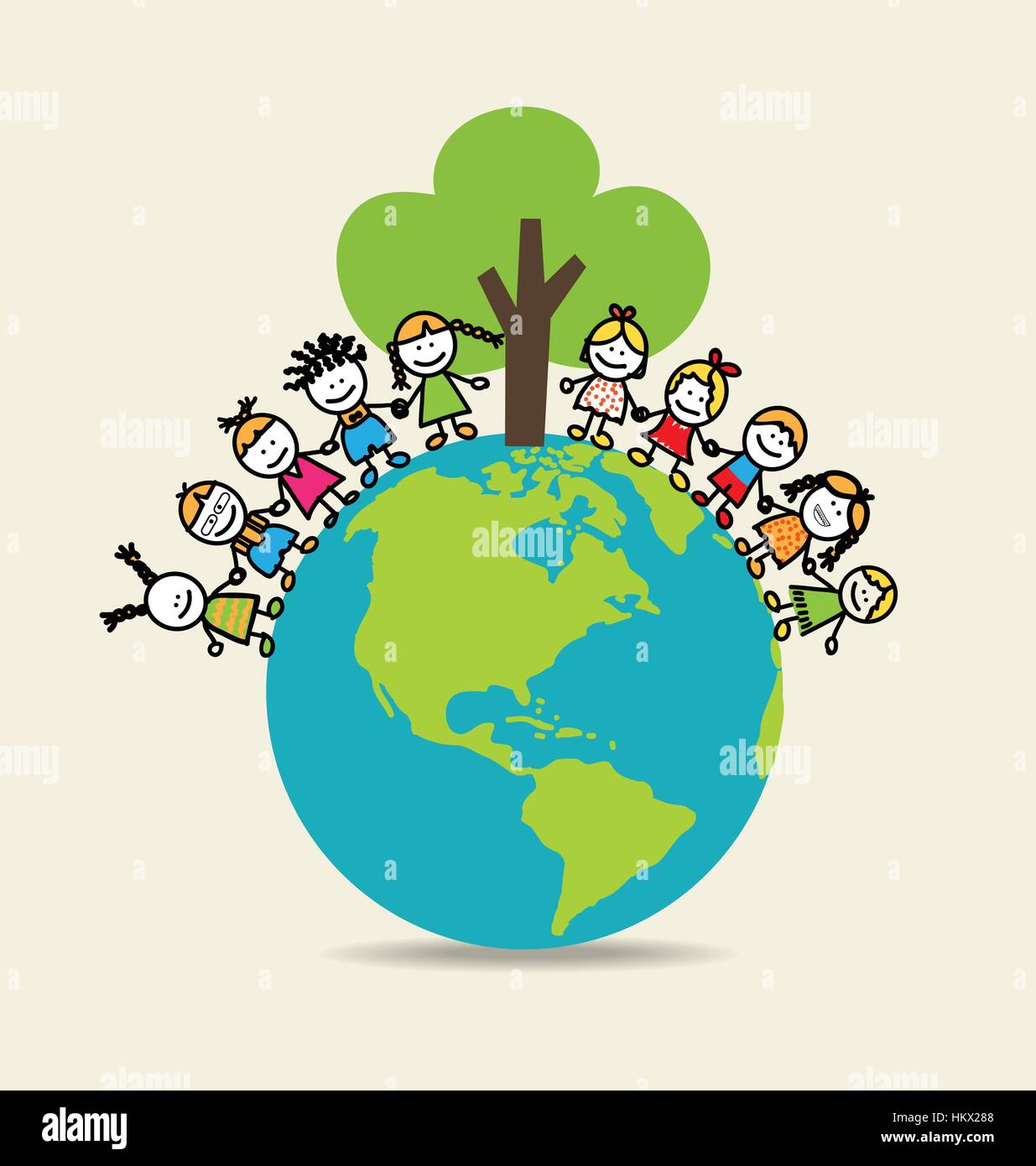 Cute children on Green Eco Earth. Vector Illustration Stock Vector ...