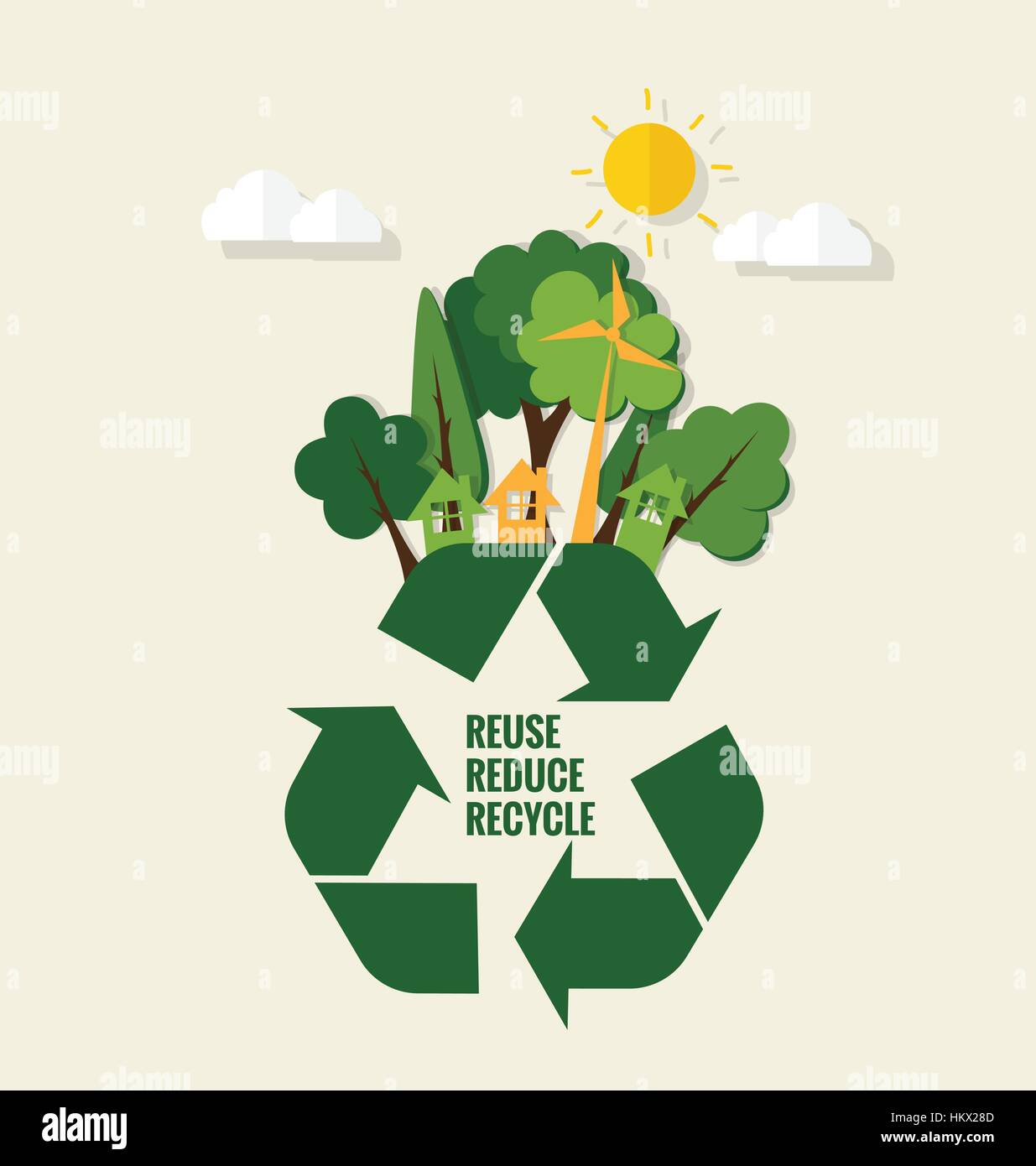 ECO FRIENDLY. Ecology concept with Recycle symbol and tree. Vector ...