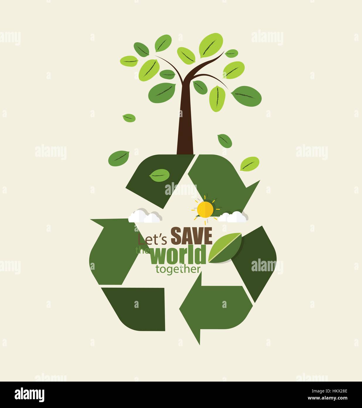 ECO FRIENDLY. Ecology concept with Recycle symbol and tree. Vector ...