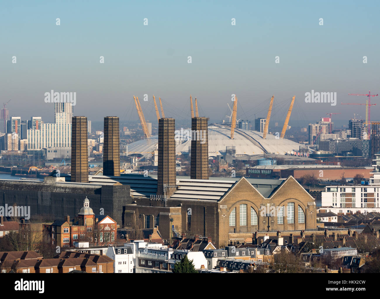 O2 Arena/ Millennium Dome and Greenwich power station viewed from ...