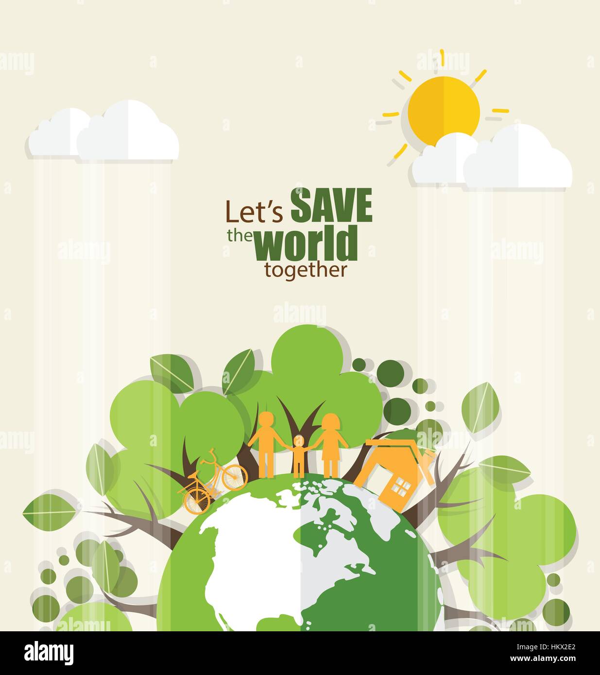 ECO FRIENDLY. Ecology concept with Green Eco Earth and Trees. Vector ...