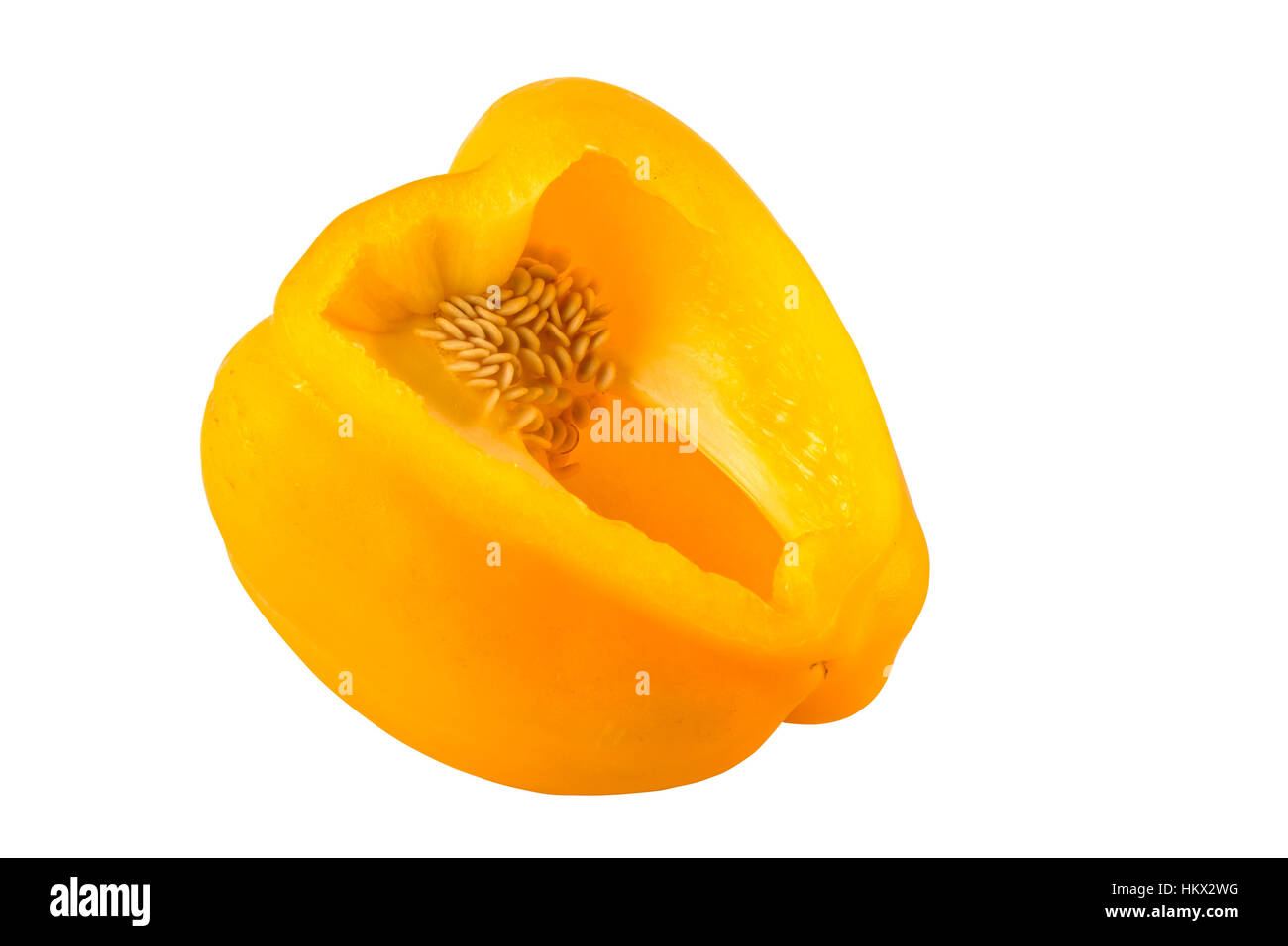 Single studio shot of sliced yellow pepper isolated on white background ...