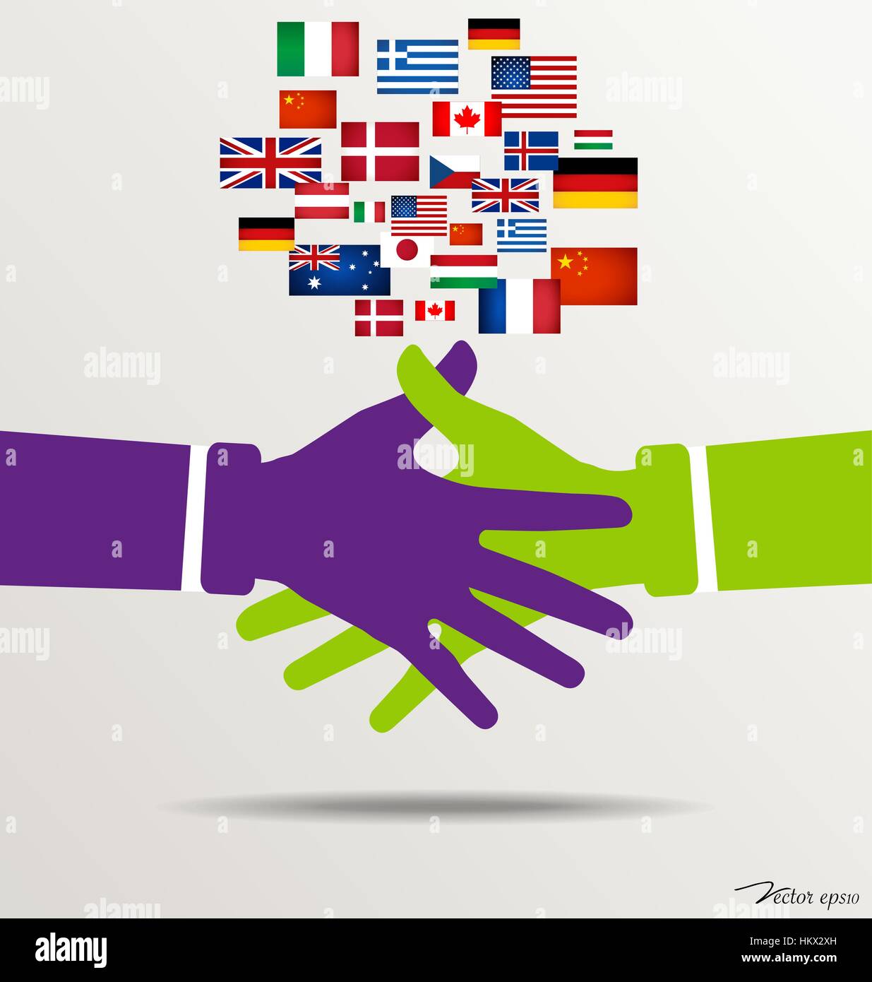 Handshake, Teamwork Hands Logo with flags background. Vector ...