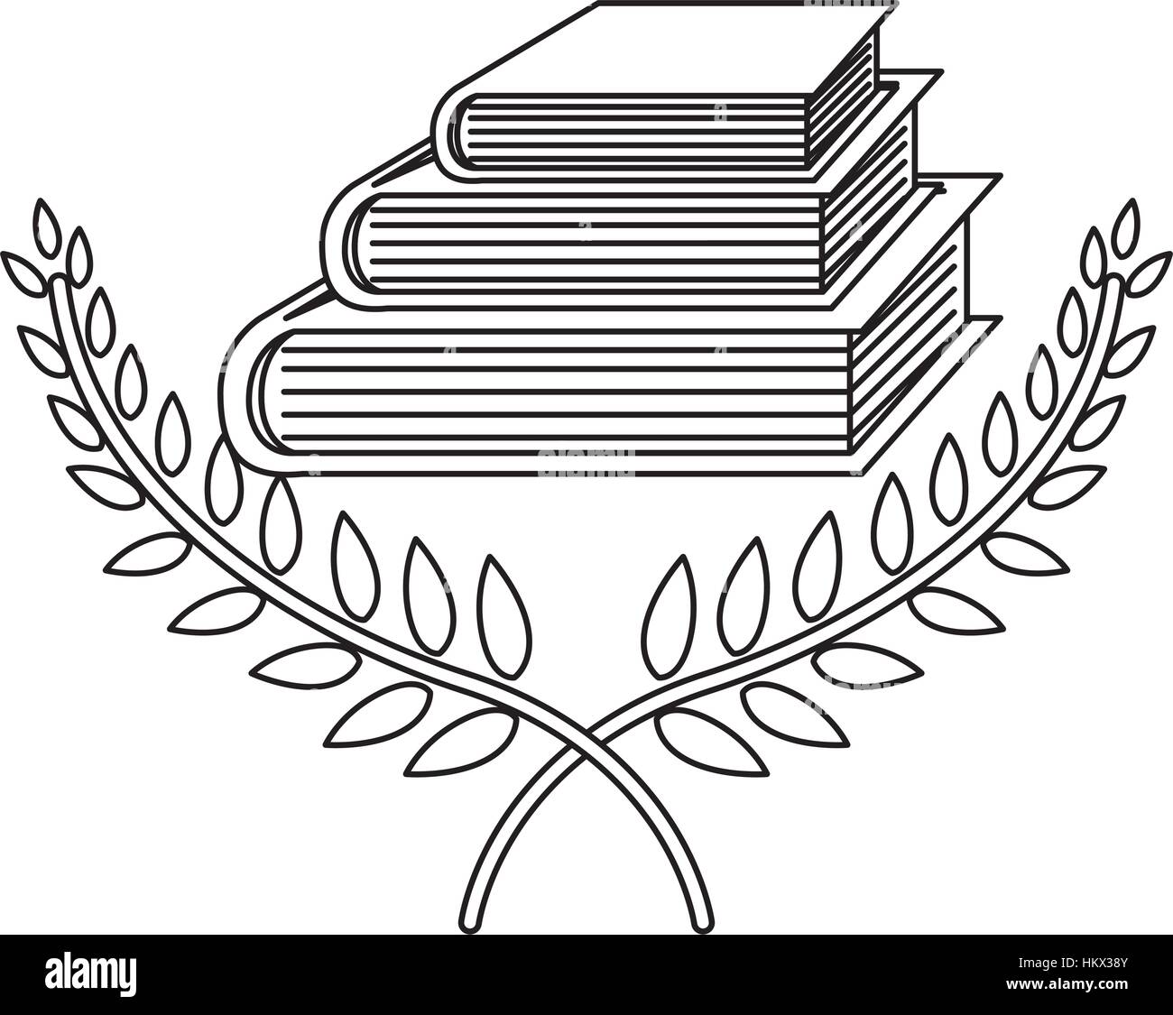 monochrome contour with crossed branchs with leaves and books and ...