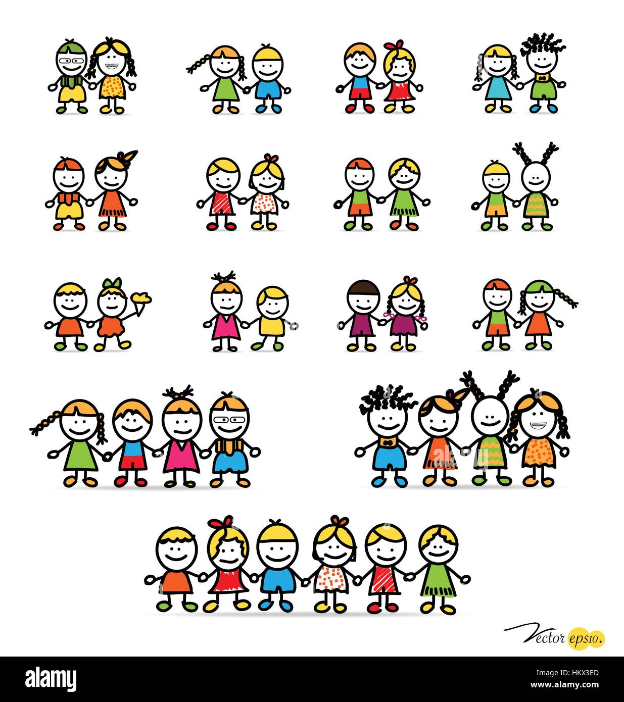 Set of cute happy cartoon kids. Vector illustration Stock Vector Image ...