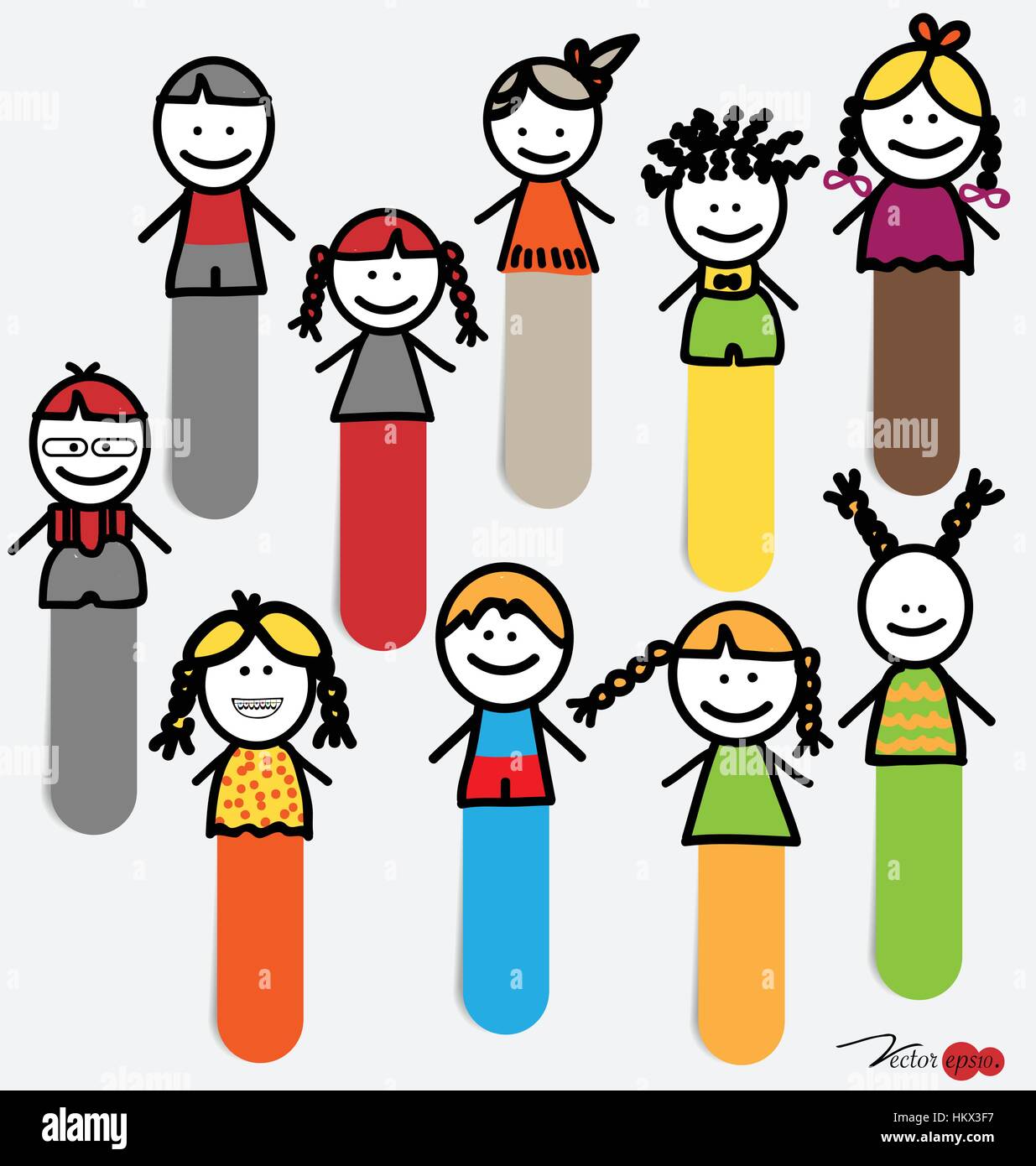 Cute happy cartoon kids, sticky notes. Vector illustration Stock Vector ...