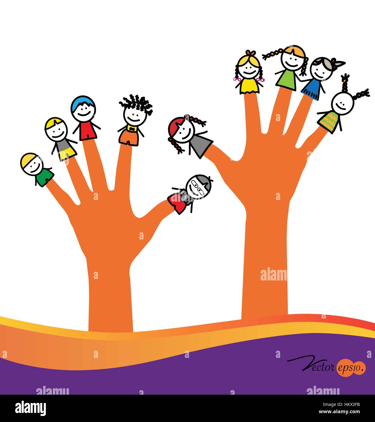 Cute happy cartoon kids on fingers. Vector illustration Stock Vector ...