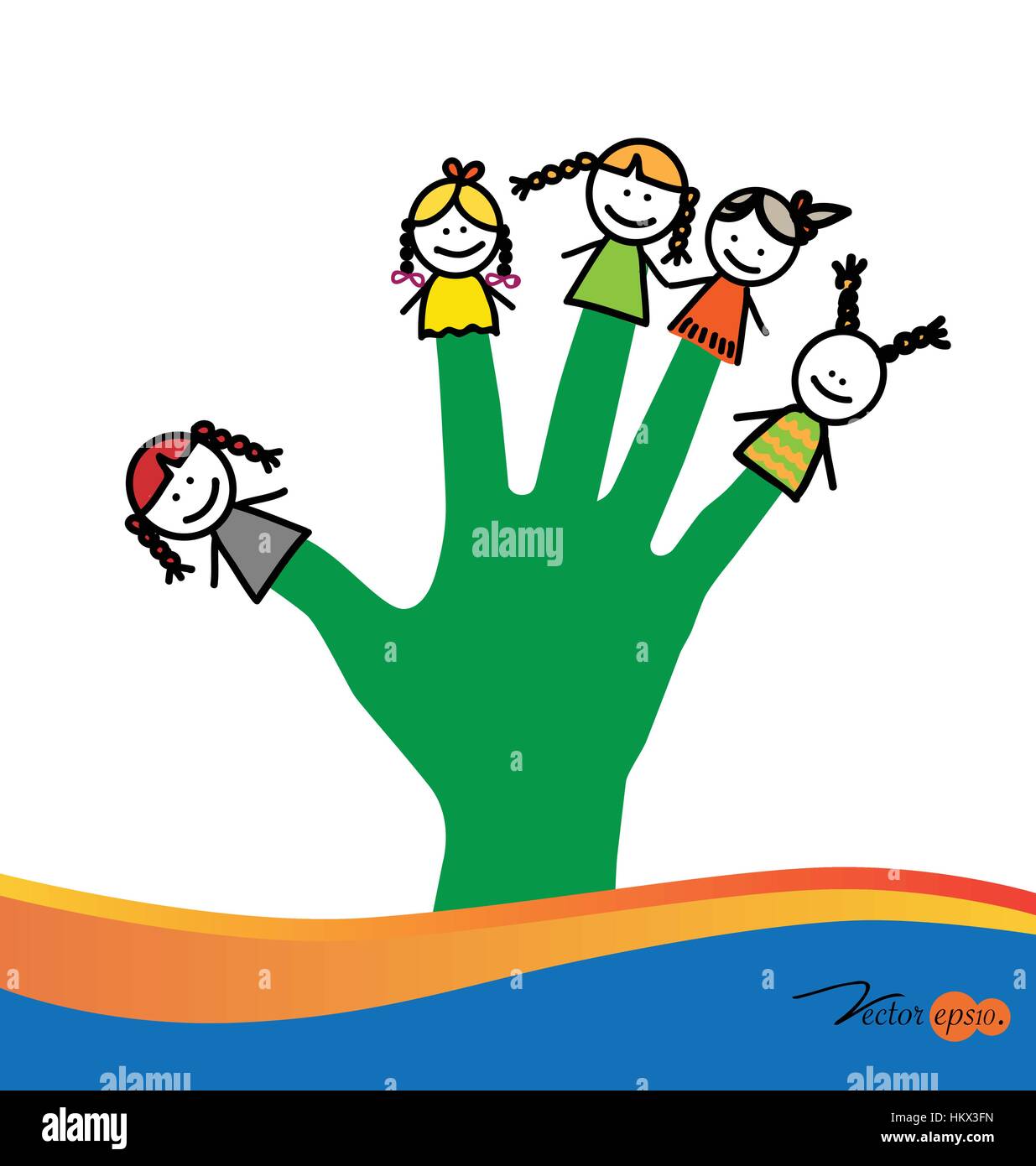 Cute happy cartoon kids on fingers. Vector illustration Stock Vector ...
