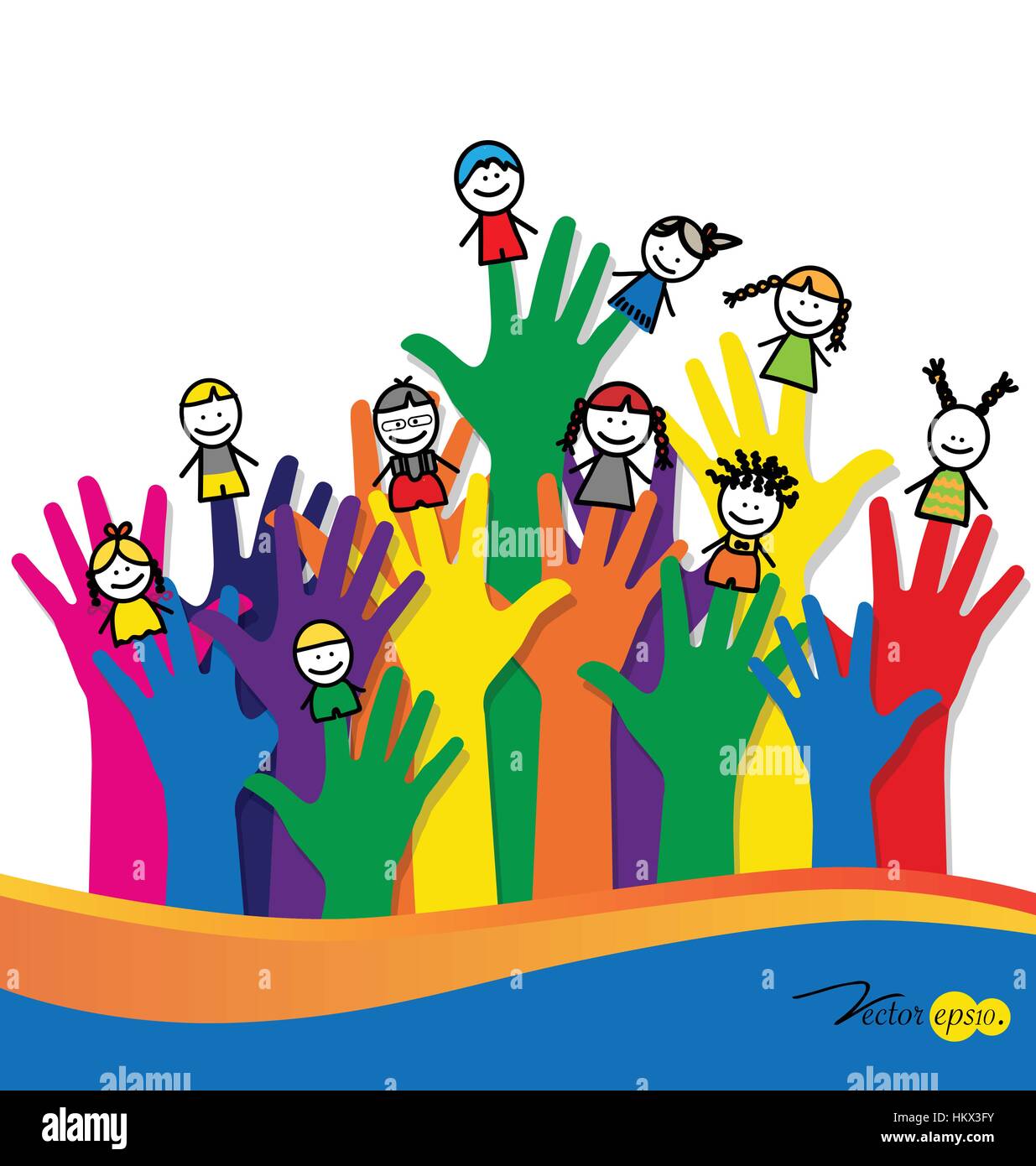 Cute happy cartoon kids on fingers. Vector illustration Stock Vector ...