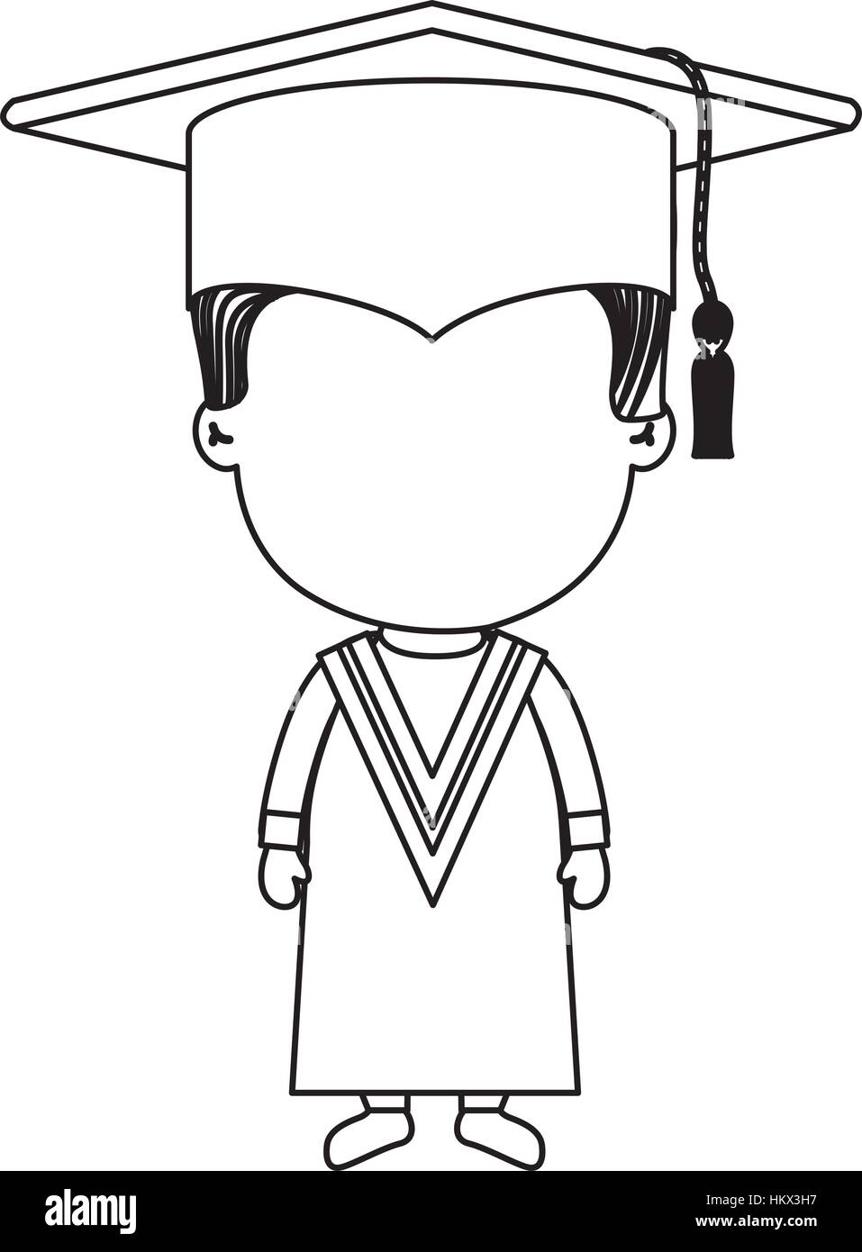monochrome contour boy with graduation outfit vector illustration Stock ...