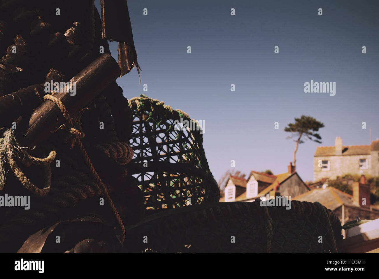 Lobster traps in the harbour, Port Issac, Cornwall Vintage Retro Filter ...