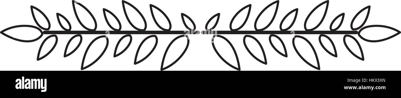 monochrome contour with sheet with branch with leaves centered ...