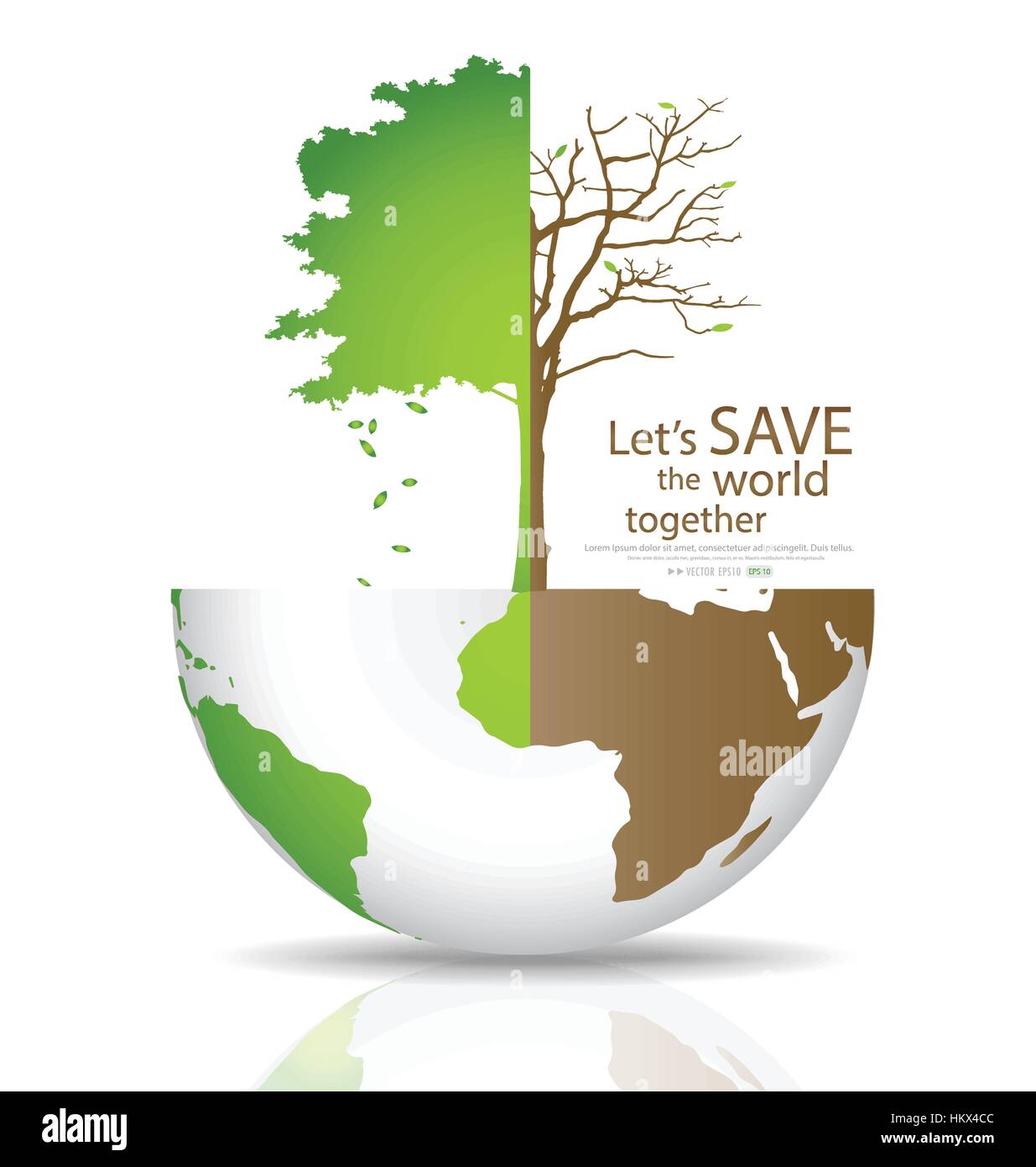 Save the world, Tree on a deforested globe and green globe. Vector ...