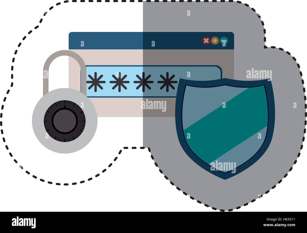 sticker set of padlock and password text box with shield vector ...